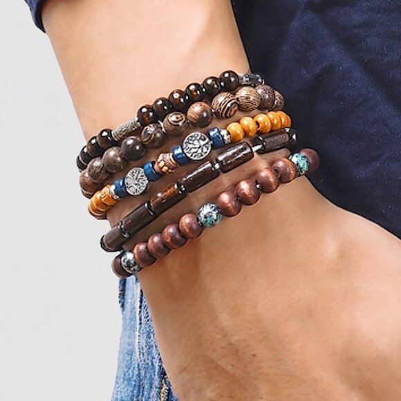 Accessories | Mens Wooden Bead Wristwear Set Of 5 | Poshmark
